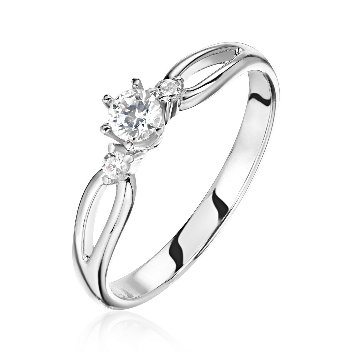 Кольцо помолвочное, белое золото, 585 проба, родирование, фианит