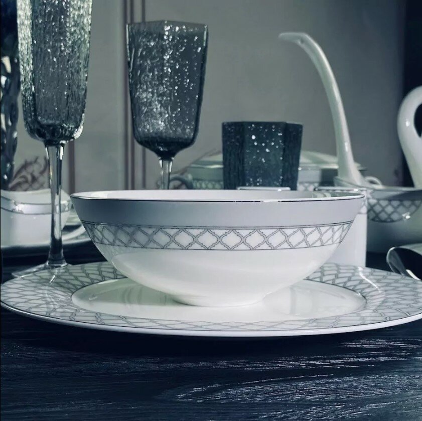 Набор из 6 салатников 18см версаль серебро Костяной фарфор 145-603 118-145-603