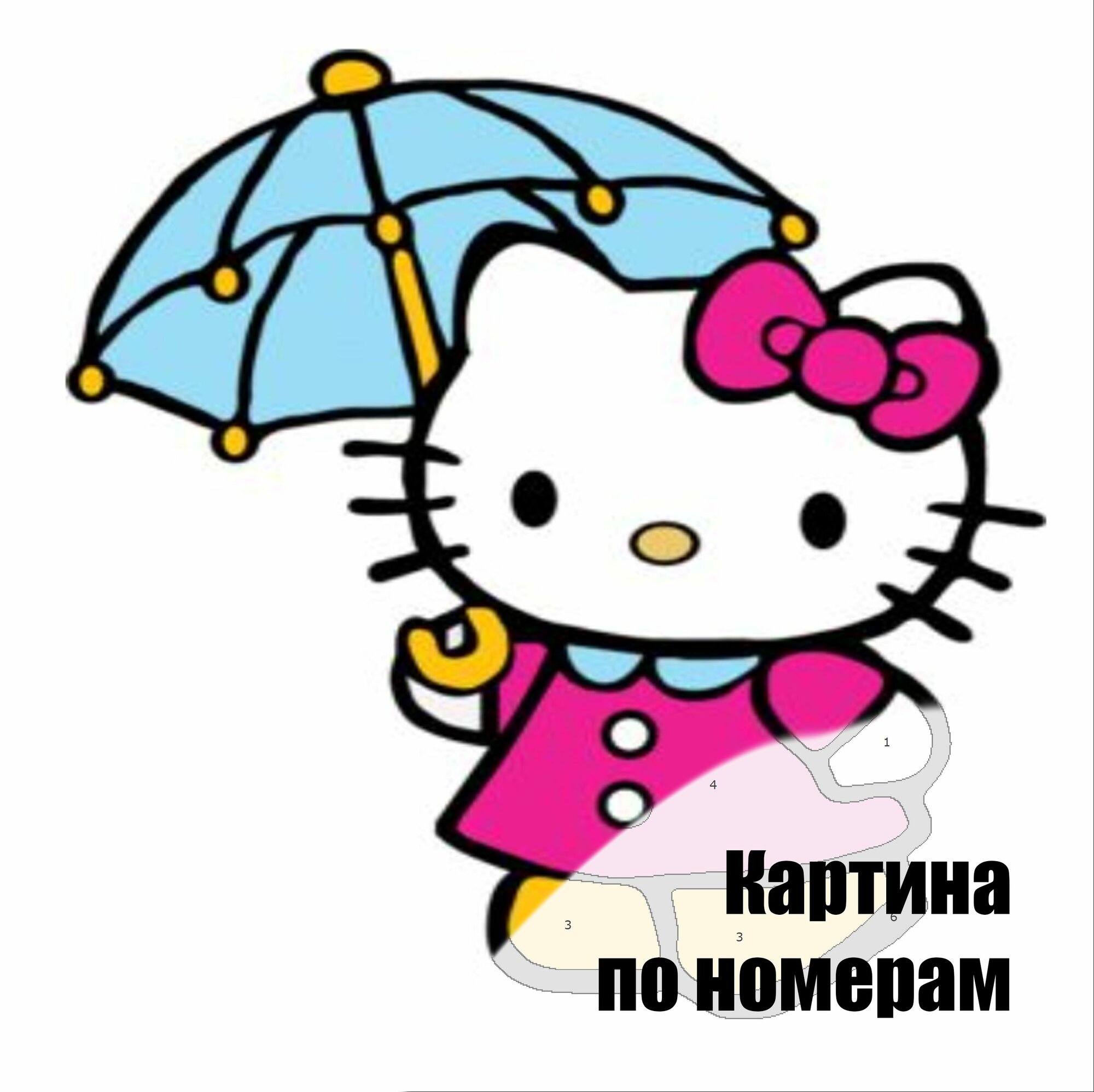 Картина по номерам на дереве 23х23 см - Hello Kitty - С зонтом