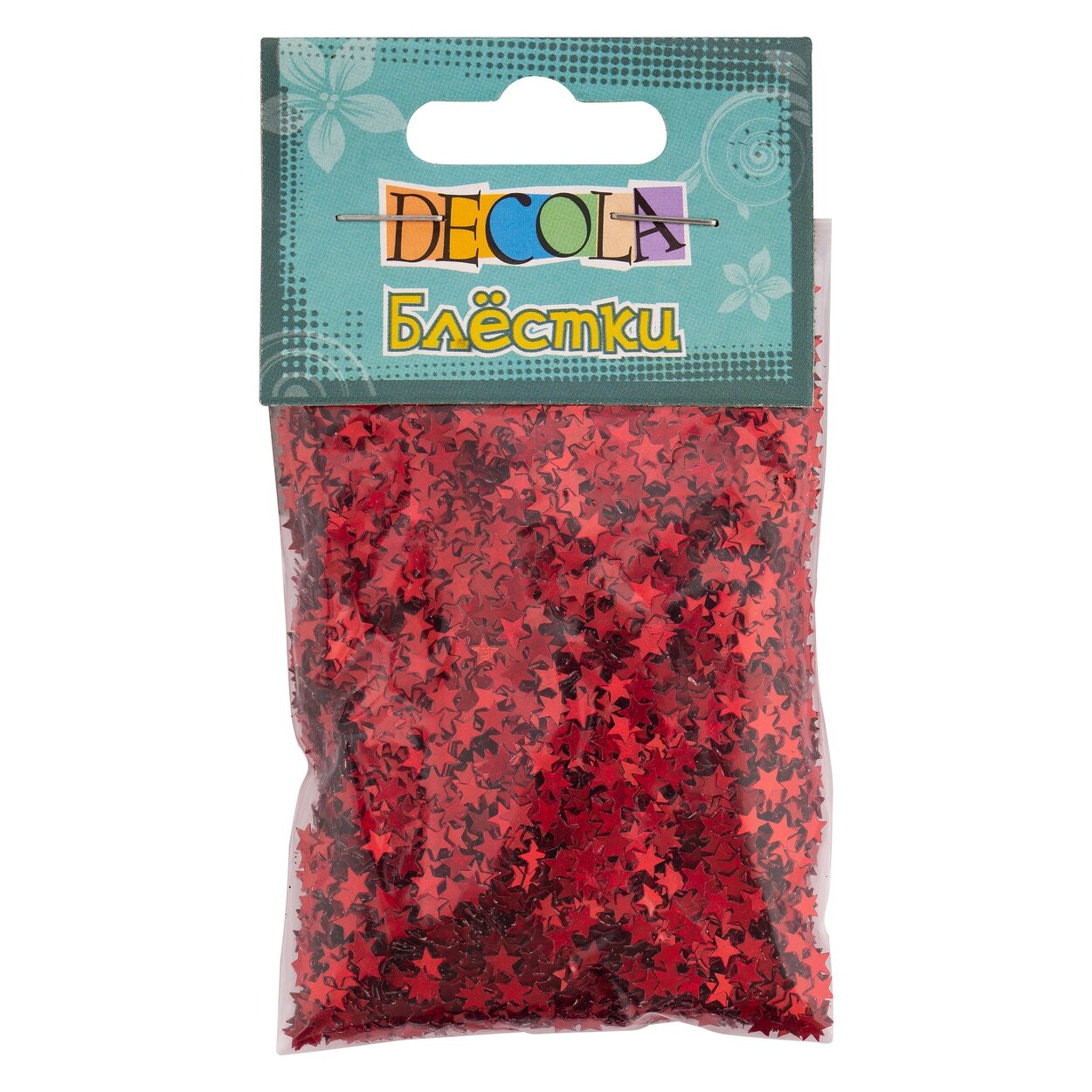 Глиттеры (блестки) декоративные DECOLA 4мм звезды красный радужный