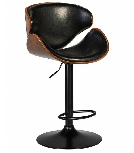 Стул барный DOBRIN KARTER LMZ-4905_Blackbase, черный / коричневое дерево, черное основание