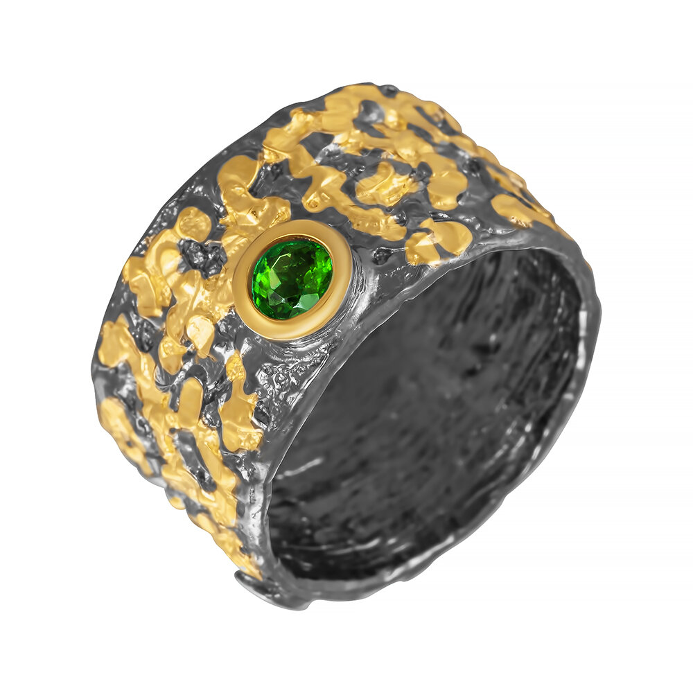 Кольцо широкое, серебро, 925 проба, родирование, золочение, хромдиопсид