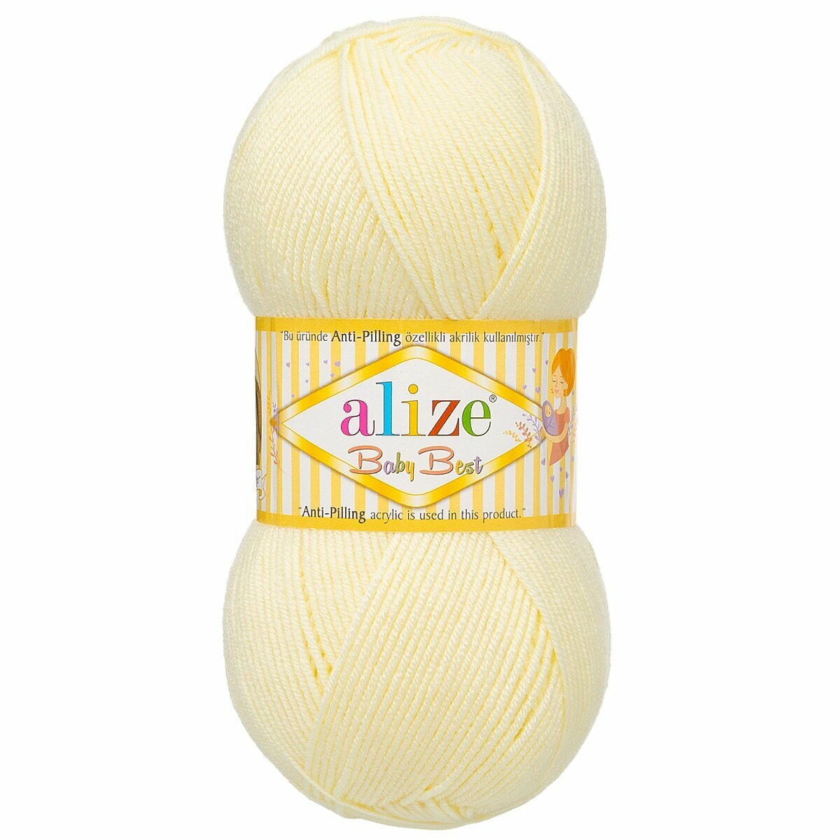 Пряжа ALIZE "Baby Best", 100 г, 240 м, 10% бамбук, 90% акрил, эффект Антипиллинг, цвет 62 Светло-молочный, 5 мотков