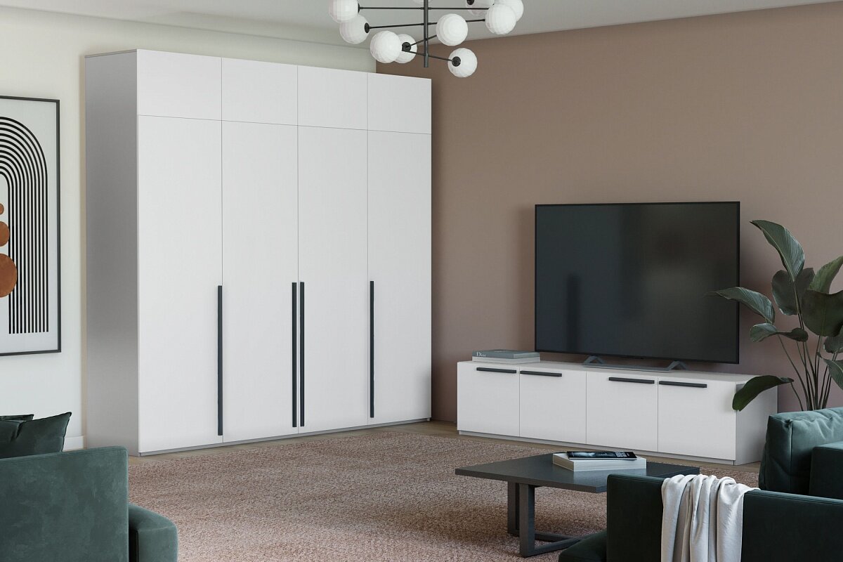 Гостиная МебельЛэнд24 Лорена Пакс - 3 Белый 420x50x250 со шкафом с тумбой