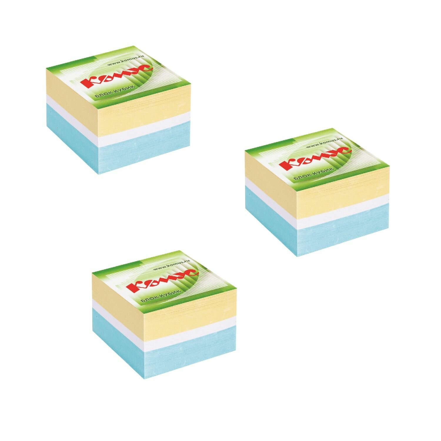 Комус Блок для записей, на склейке, 9 х 9 х 5 см, цветной, 3 уп