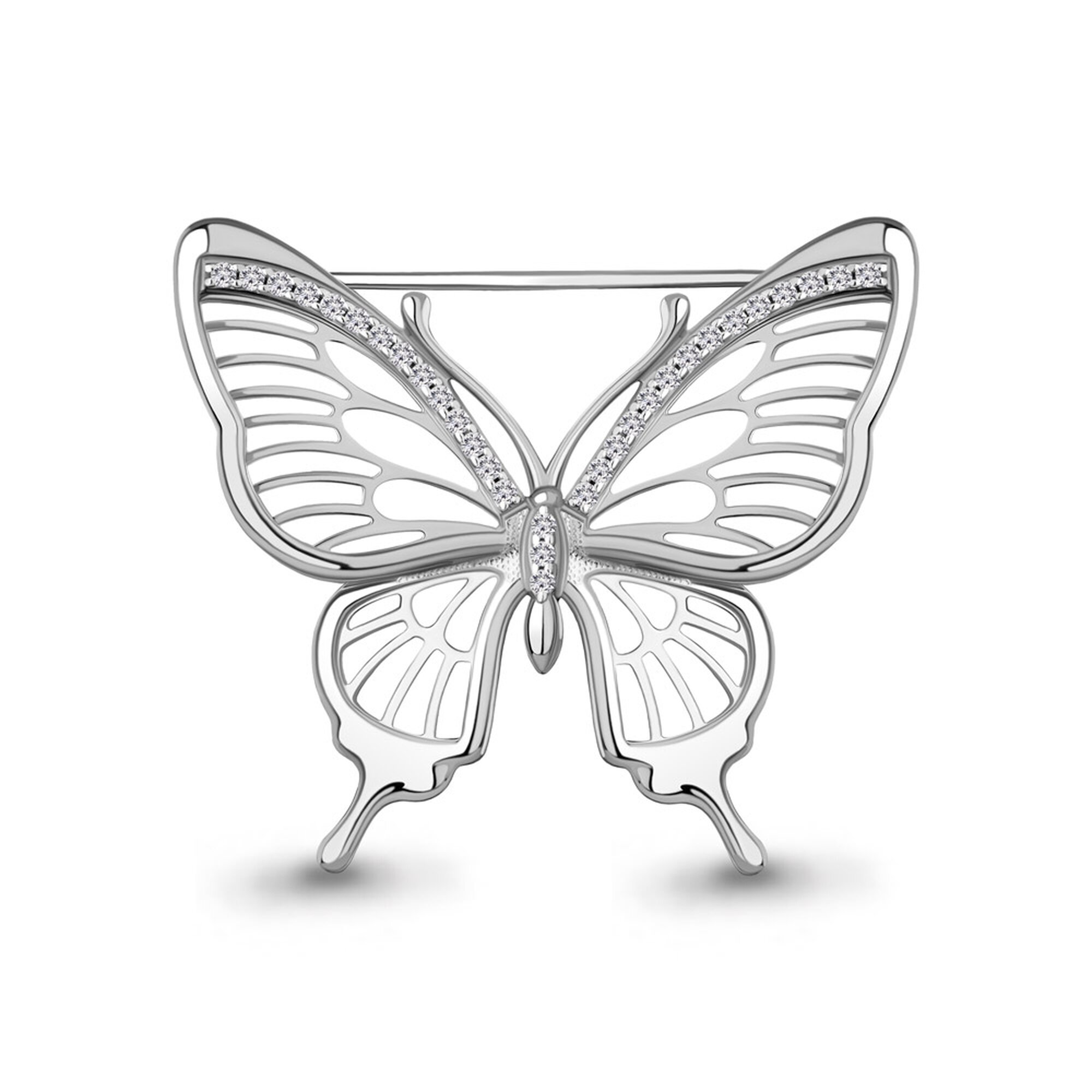 Брошь, серебро, 925 проба, родирование, фианит