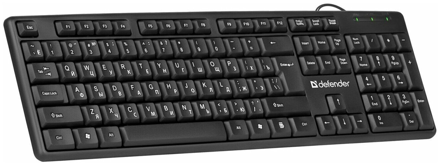 Клавиатура проводная DEFENDER Element HB-520, USB, 104 клавиши + 3 дополнительные клавиши, черная, 45522
