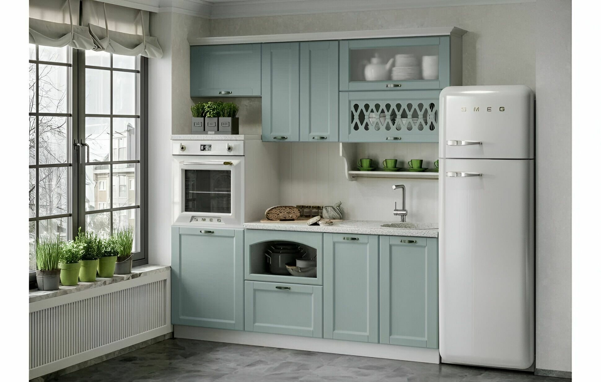 Кухонный гарнитур МДФ Милано 2,0м Компоновка №3 (Шарли Бриз)