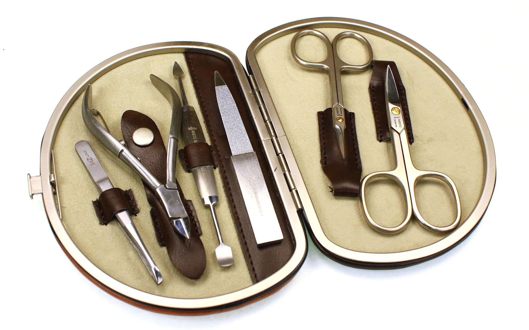 Маникюрный набор Mertz 30005 из Германии, 6 предметов, профессиональная ручная заточка, двухцветный элегантный чехол