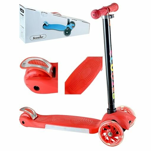 Самокат, 3-х колёсный PU 11/8 см, свет/звук, красный