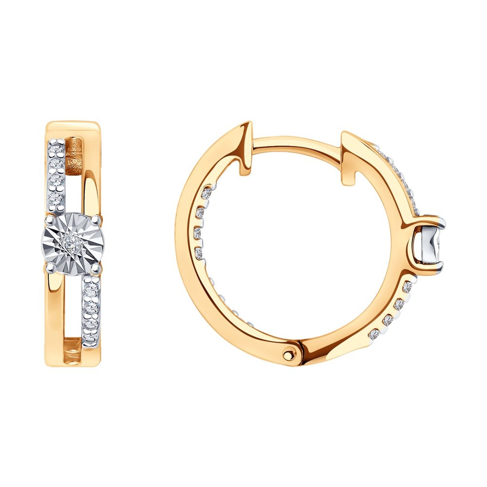 Серьги, серебро, 925 проба, золочение, фианит, бриллиант