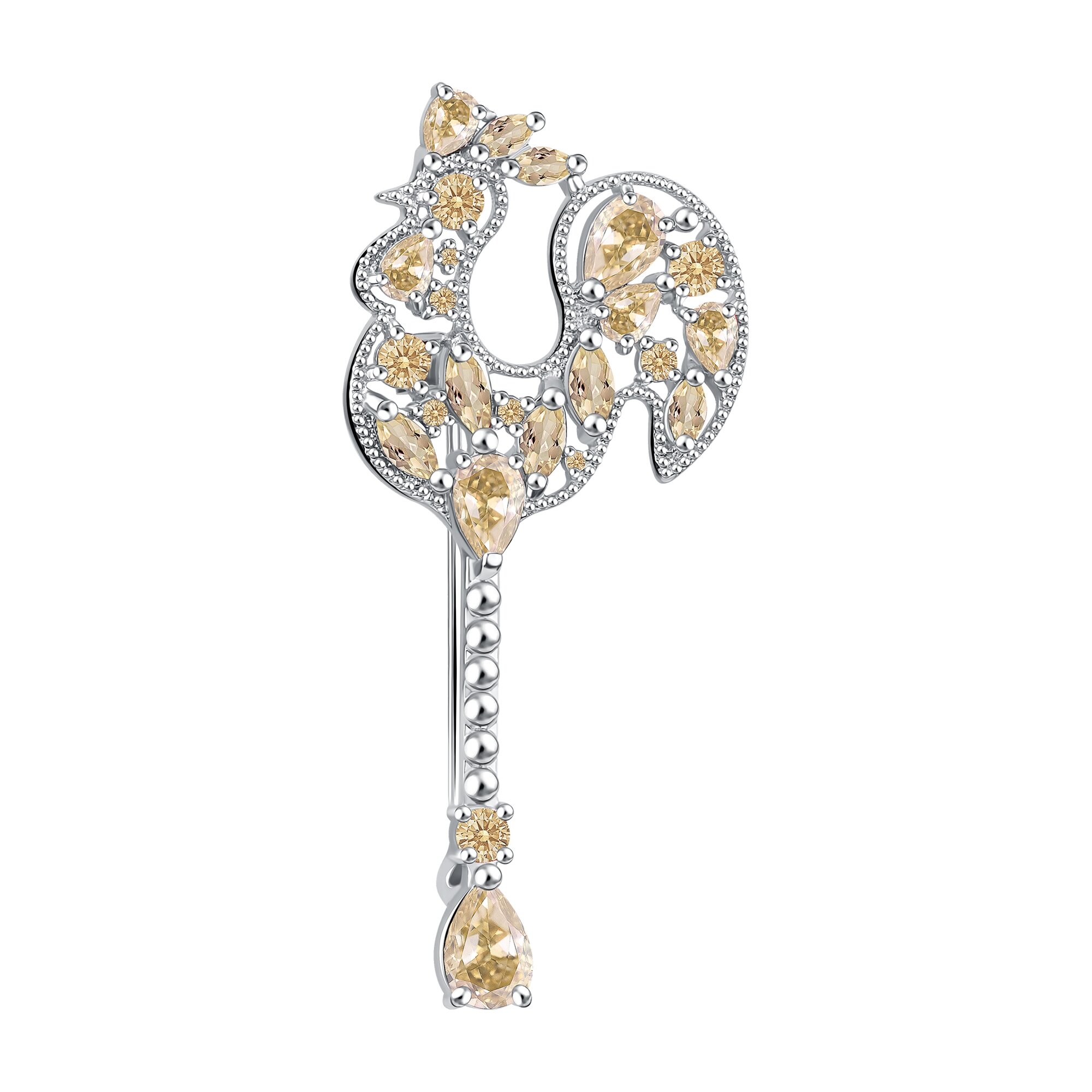 Брошь, серебро, 925 проба, родирование, фианит