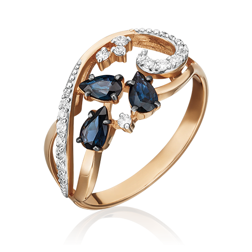 Кольцо, красное золото, 585 проба, бриллиант, сапфир