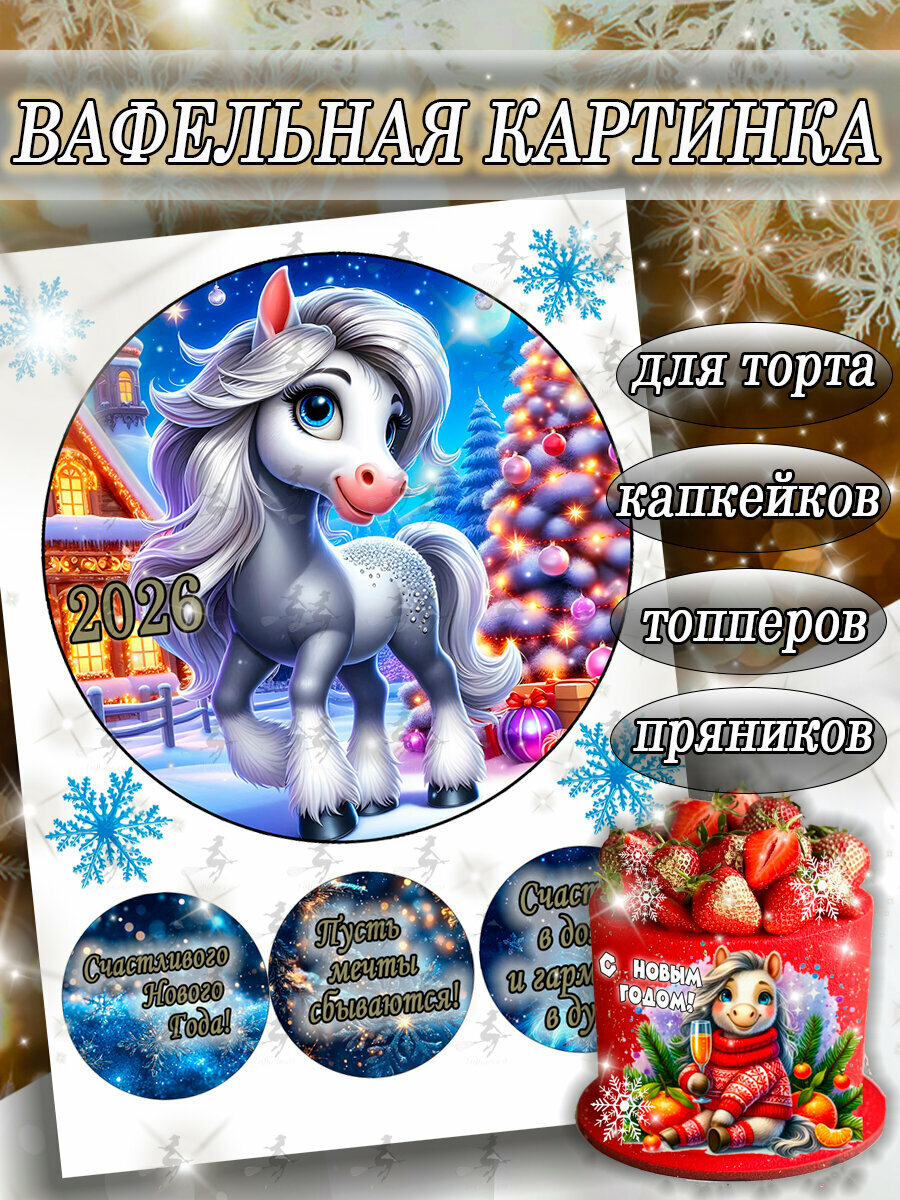 Вафельная картинка съедобная Новый Год и Рождество декор для торта, бенто и капкейков, пряников