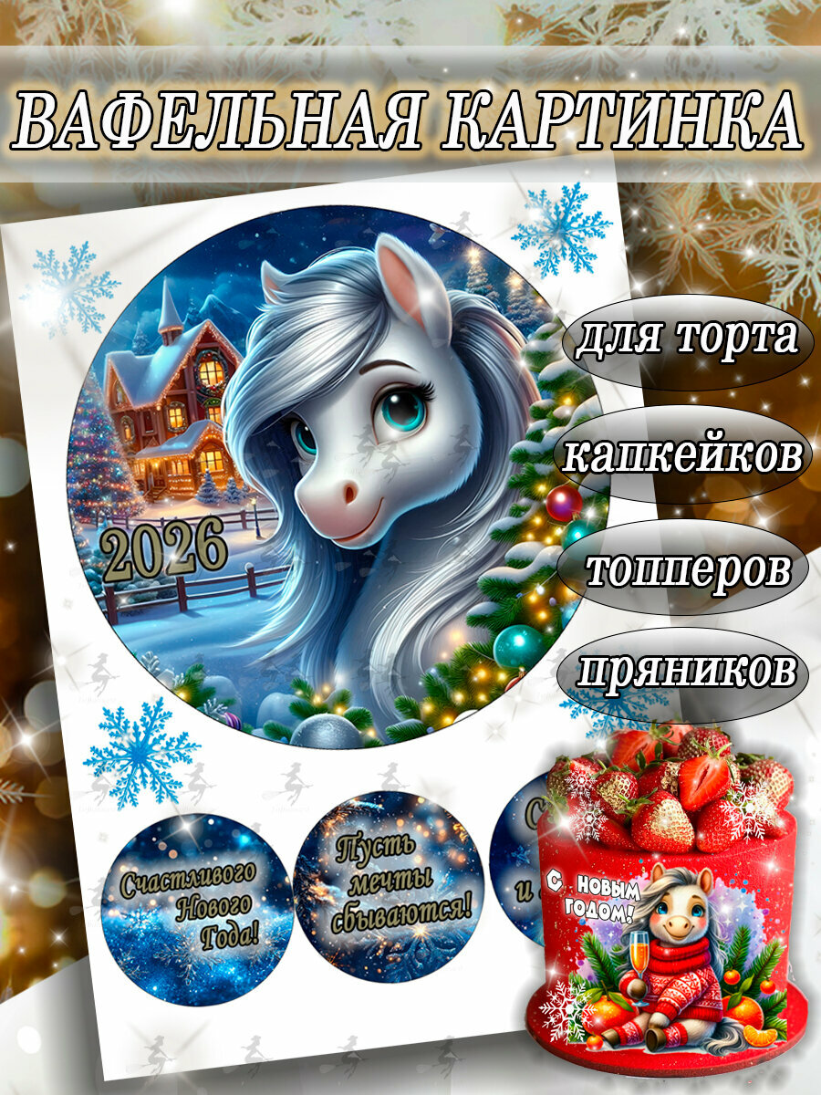 Вафельная картинка съедобная Новый Год и Рождество декор для торта, бенто и капкейков, пряников