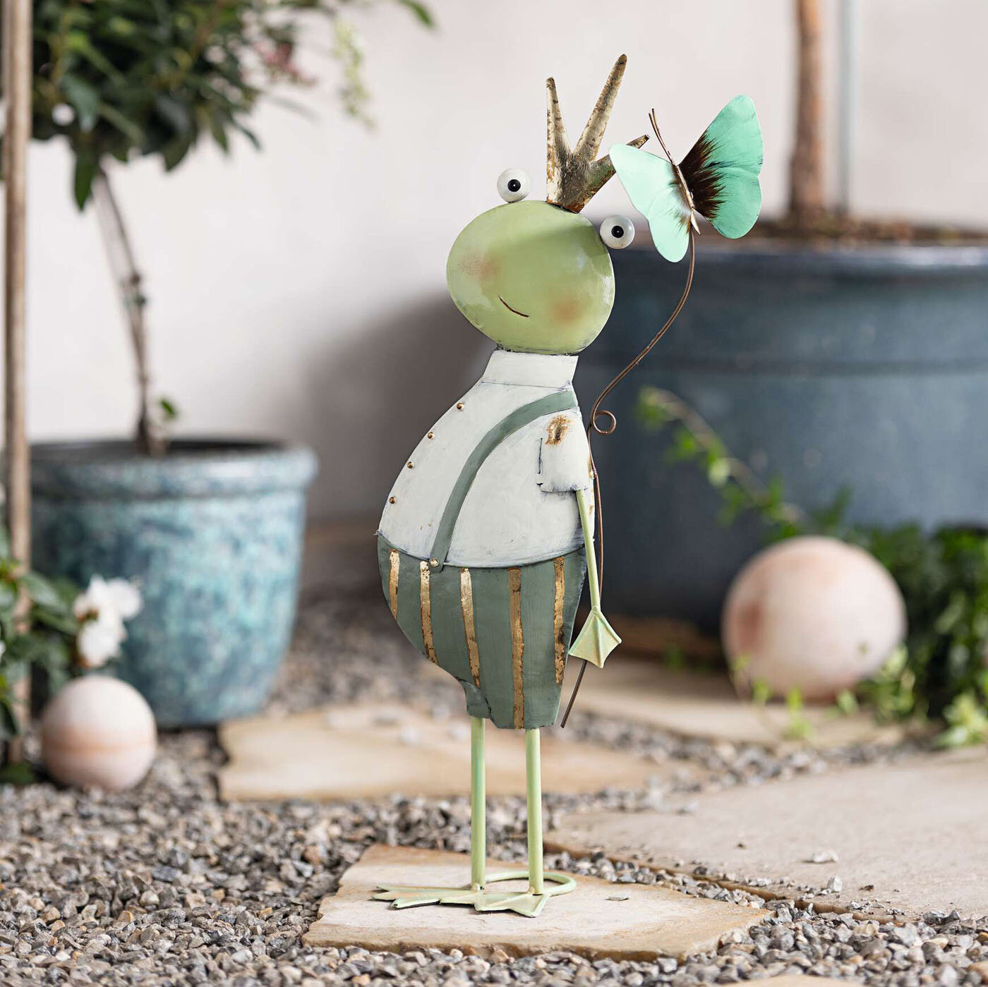 Декоративная фигура Хит-декор "Лягушка с бабочкой", металл, высота 49 см