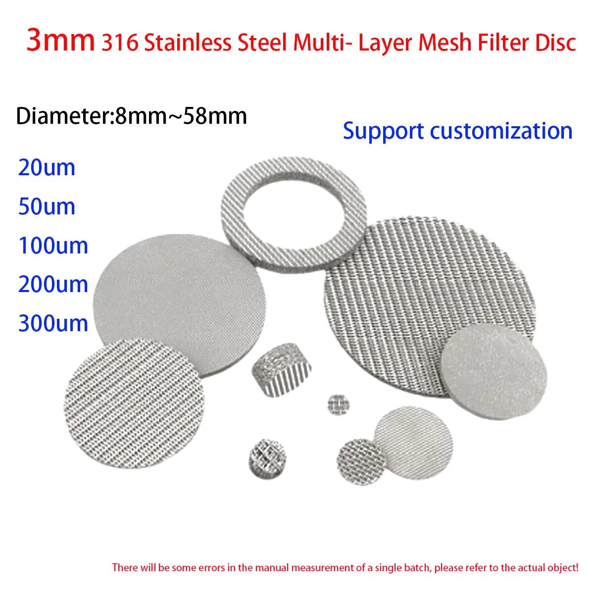 Многослойный фильтр из нержавеющей стали 316 10mmx3mm 1pcs, 200um