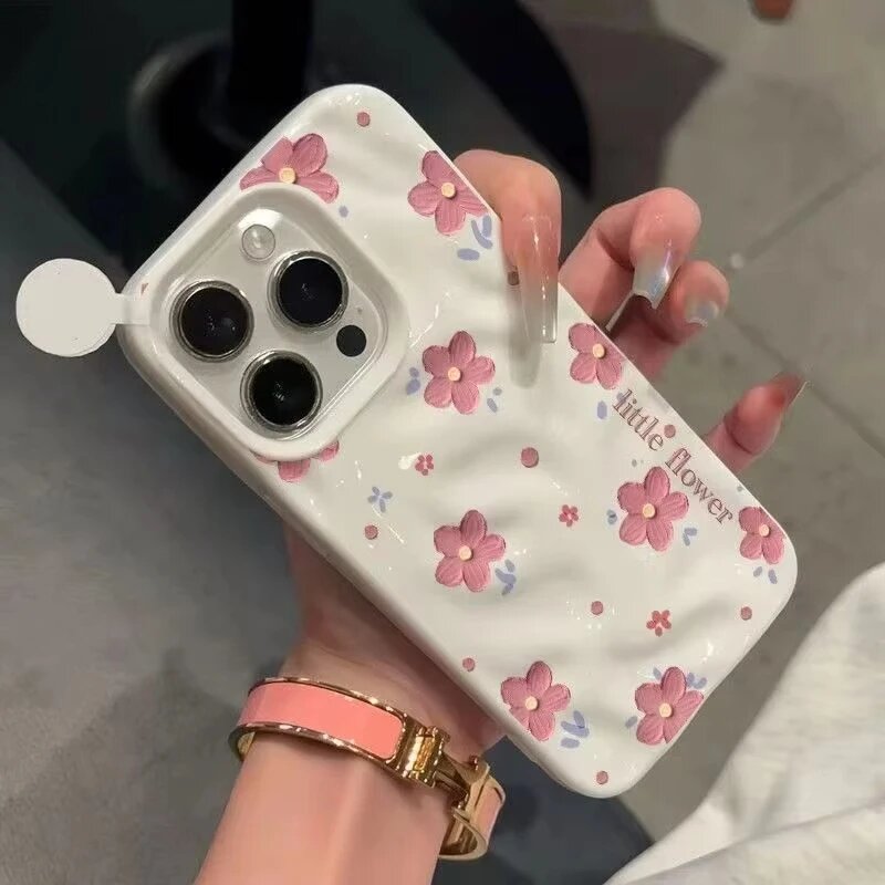 Чехол для телефона в корейском стиле с розовыми цветочками, конфетных iPhone 16 Pro Max, White