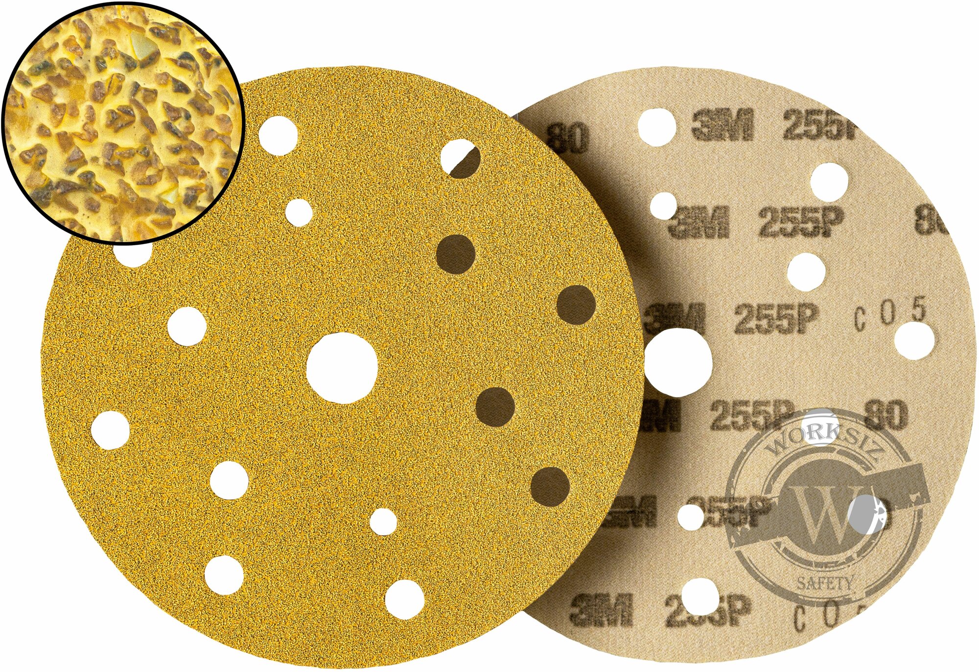 Абразивный шлифовальный круг ( наждачка ) 3M™ 50443 серии 255P+ Gold Hookit™ P80, 150 мм, 15 отверстий, 3 шт.