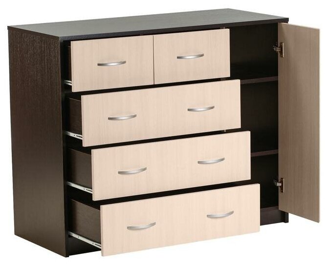 Клик Мебель Комод для хранения «Клик Мебель», с 5 выдвижными ящиками, с дверью, 1100×480×900 мм, цвет венге тёмный/венге светлый