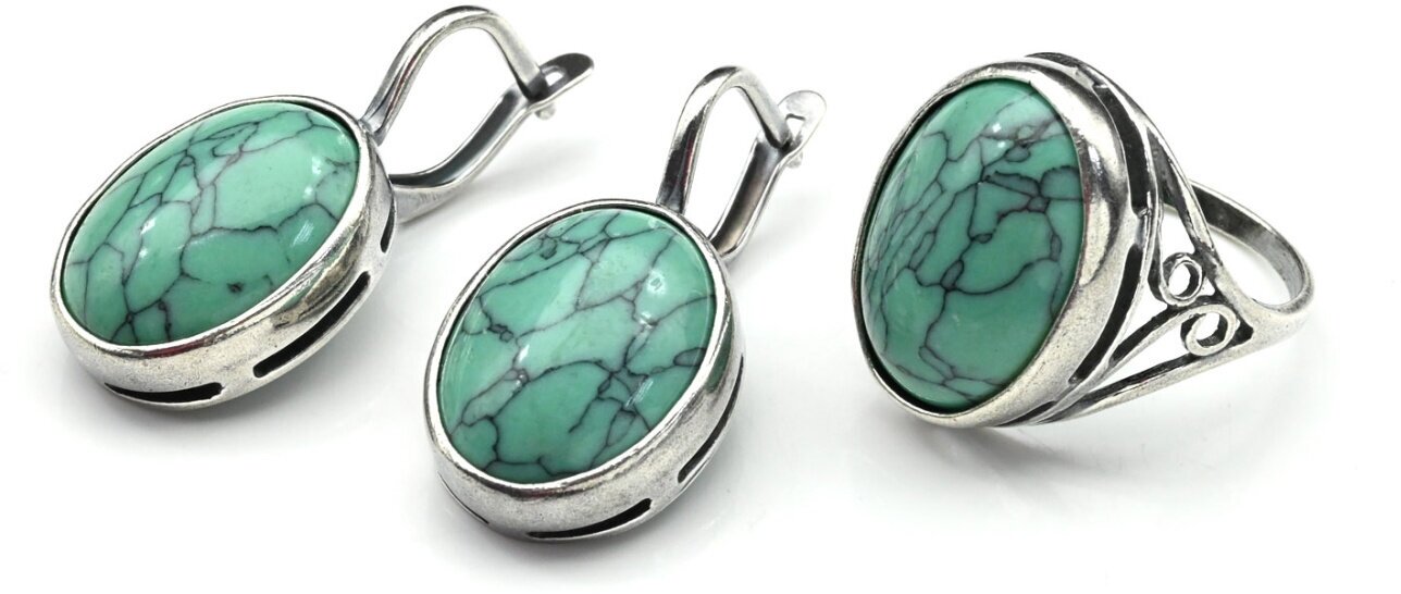 Комплект бижутерии: кольцо, серьги, бирюза