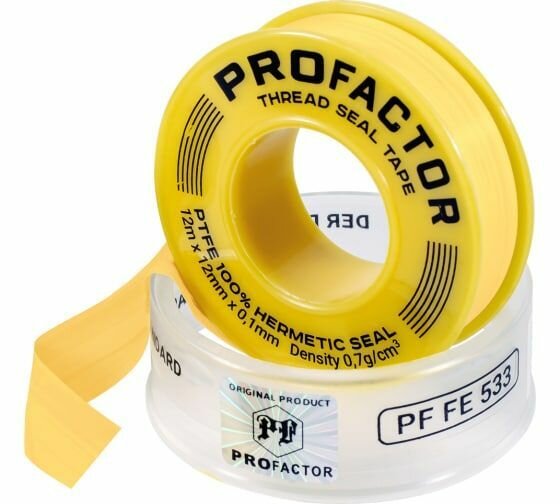 ФУМ лента PROFACTOR PF Professional желтая Ф55мм 12мм х 0,1мм х 12м 10 шт