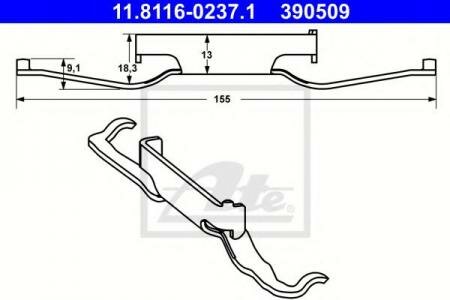 Комплект монтажный тормозных колодок ALFA ROMEO - 159 (939) - 1.8 MPI, 11811602371 ATE 11.8116-0237.1