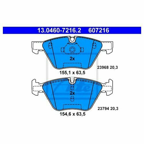 Комплект передних тормозных колодок Ate 13.0460-7216.2 для BMW 1 серия (2003-2013), BMW 3 серия (2004-2013), BMW X1 (2009-2015)