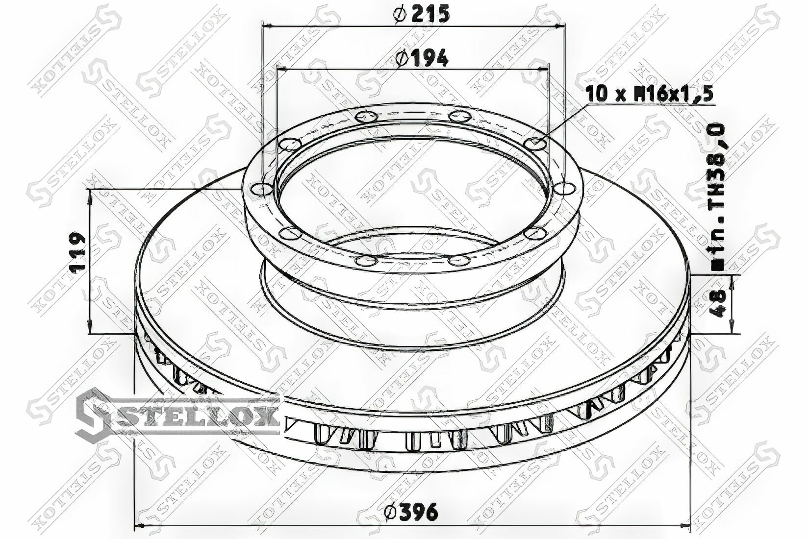 Диск тормозной 396 194x48 119 10n-215-M 16x1.5, для Сетра