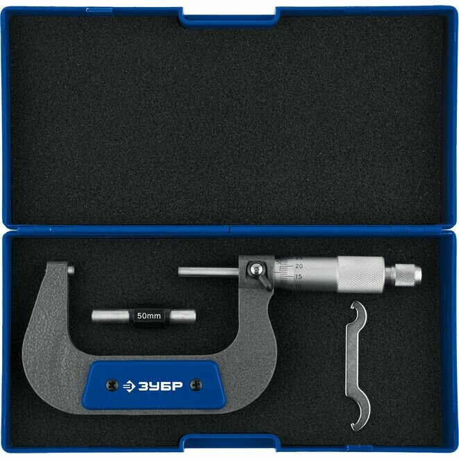 Микрометр ЗУБР "Профессионал" гладкий механический, МК 75, диапазон 50-75мм, шаг измерения 0,01мм 34480-75_z02