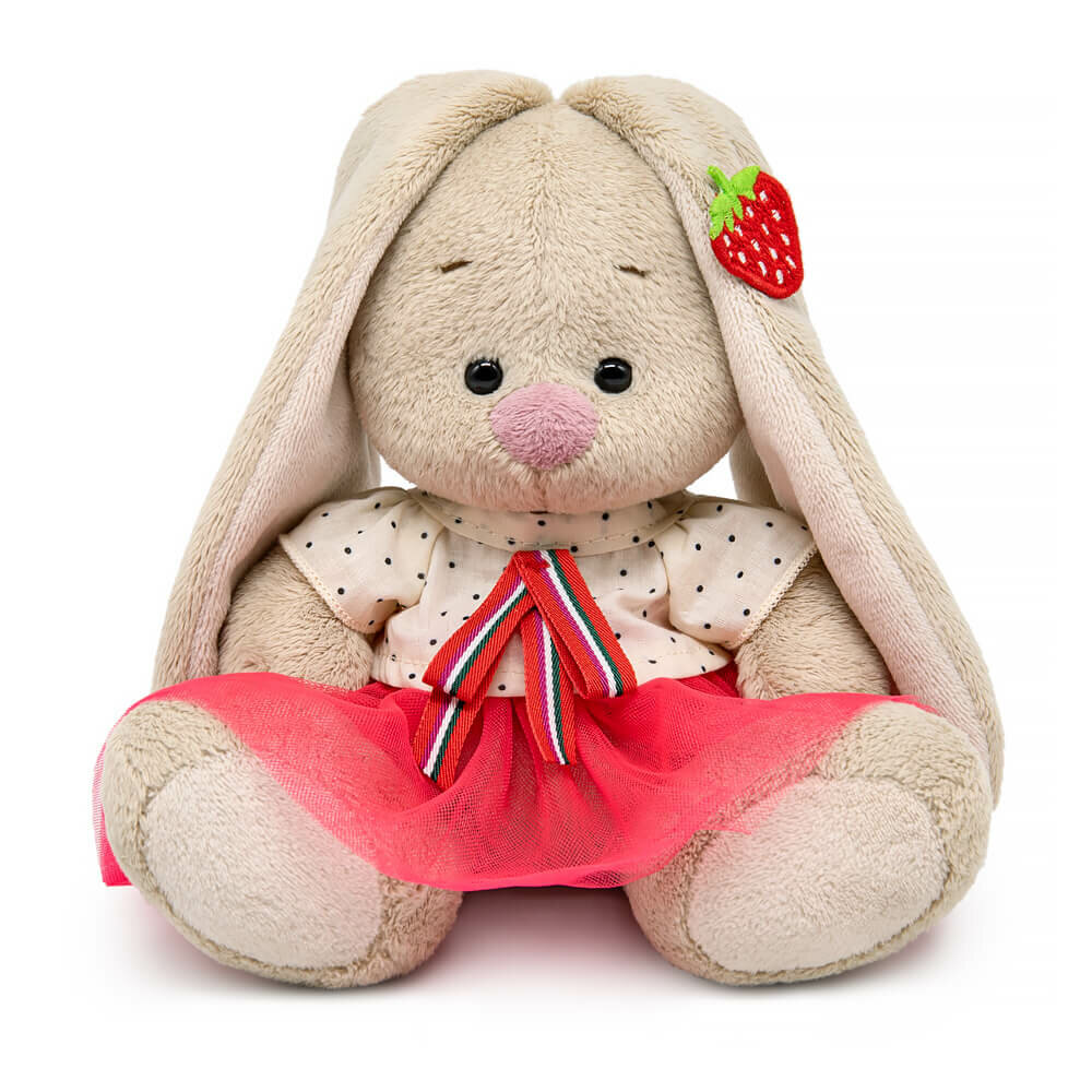 Игрушка мягкая BUDI BASA "Зайка Ми", в блузке и с земляничкой на ушке, 15 см