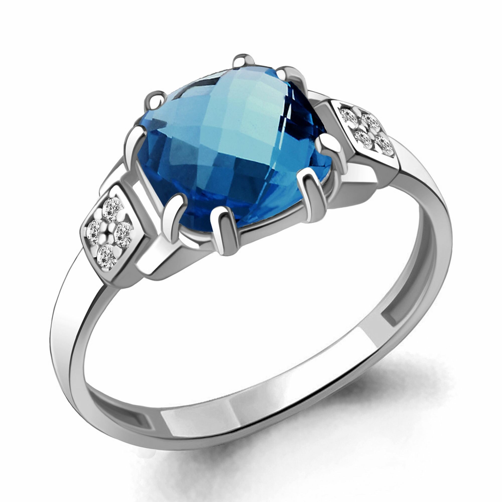 Кольцо, серебро, 925 проба, родирование, фианит, Лондон топаз