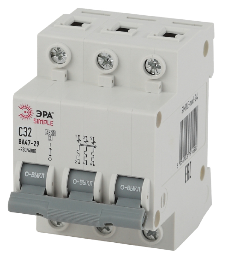 Автоматический выключатель ЭРА Simple-mod-24 ВА 47-29, 3P 32А характеристика С, 4.5кА, Б0039241 / электроавтомат