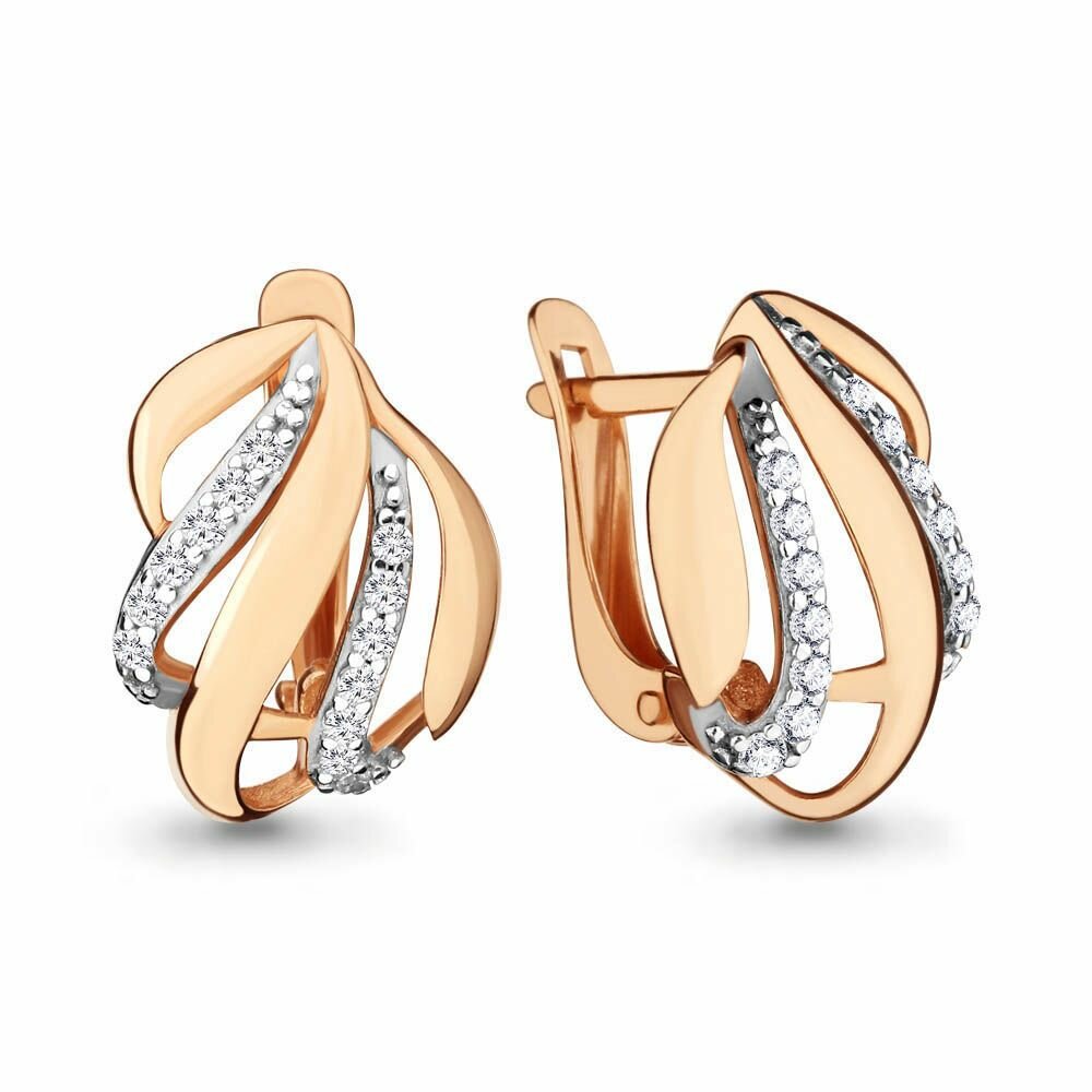 Серьги, серебро, 925 проба, золочение, фианит