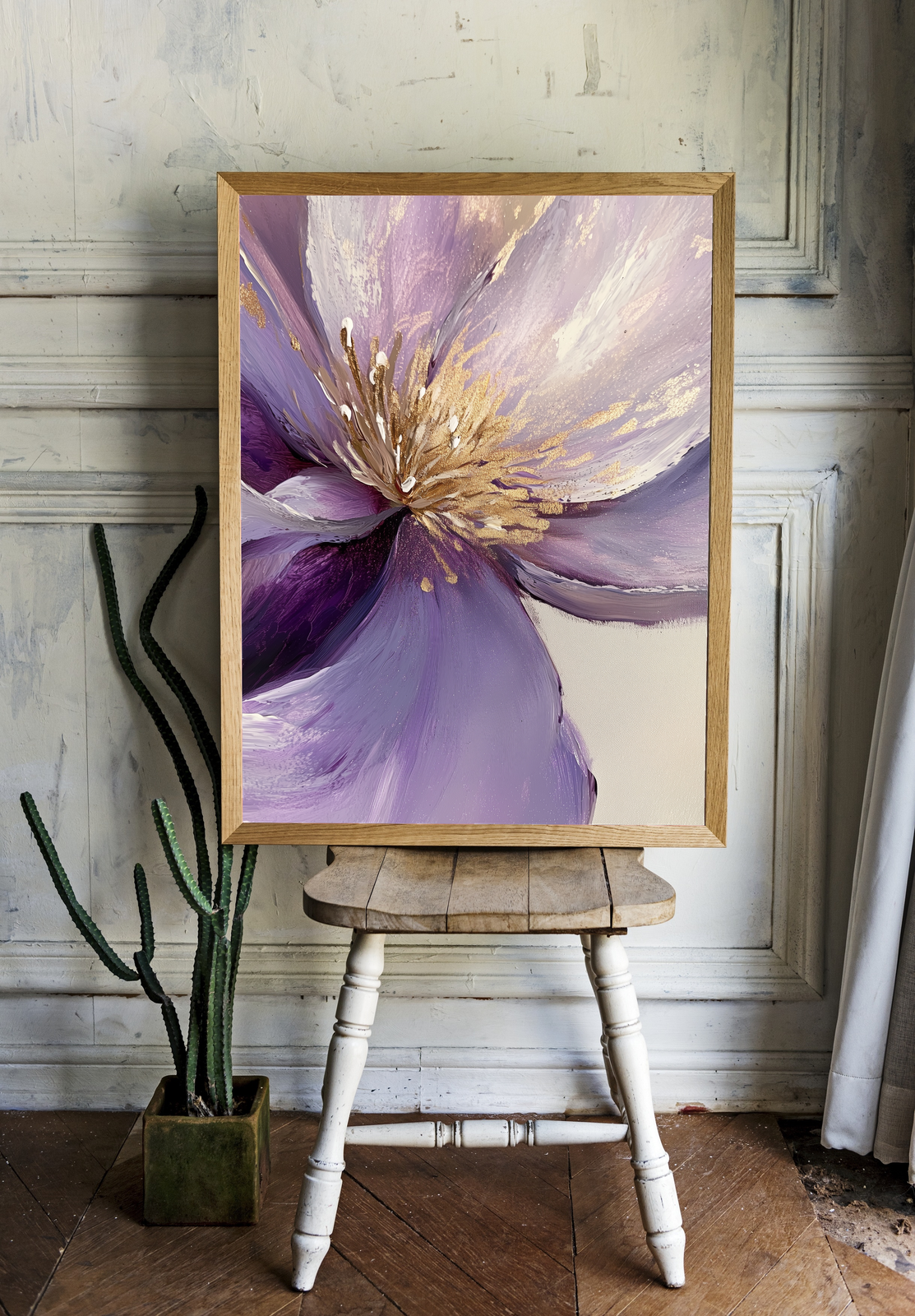 Постер "Фиолетовый цветок крупным планом" 50x70 в раме