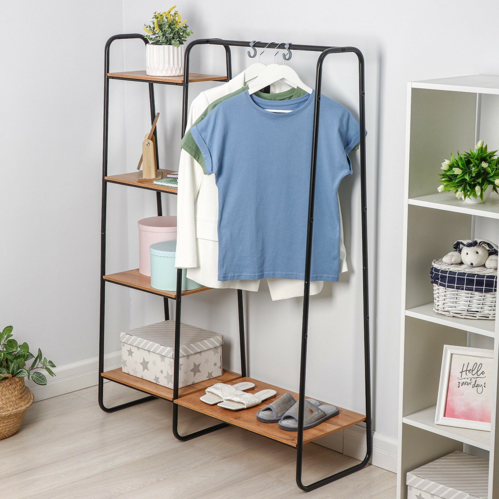 Гардеробная система, напольная вешалка, полки, 101х40х150 см, черная