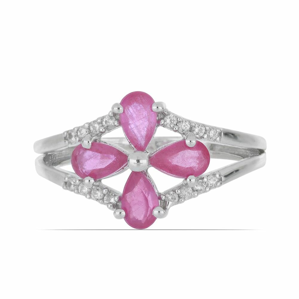 Кольцо, серебро, 925 проба, родирование, циркон, рубин