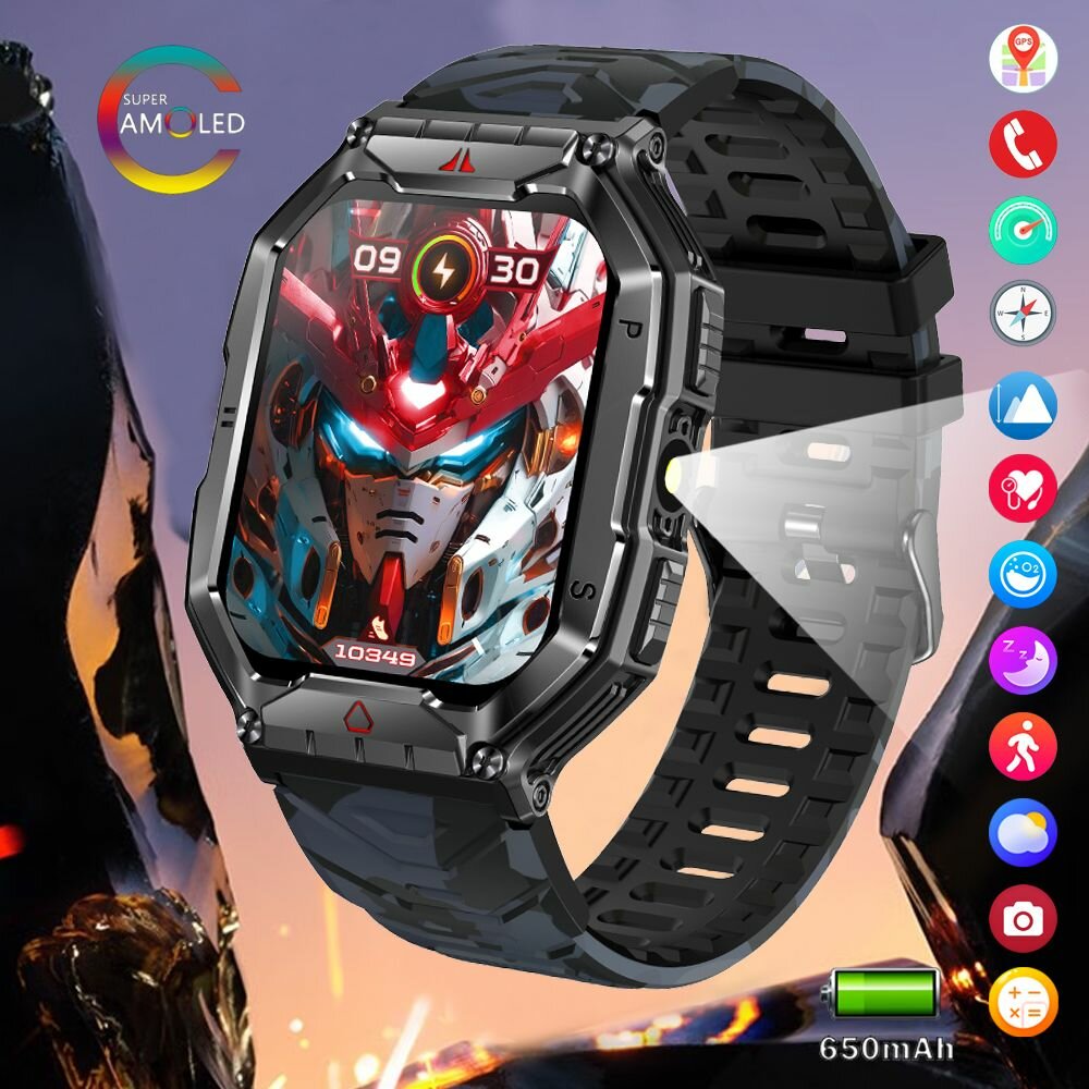 Смарт часы мужские с gps трекером, фитнес трекер, Светодиодные лазеры, с калькулятором, компас