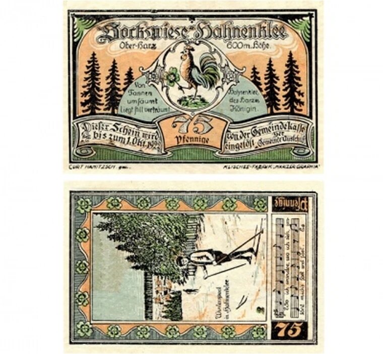 Нотгельд 75 пфеннигов 1922 Германия, Ханенклее, сувенирная копия, банкноты и купюры редкие коллекционные