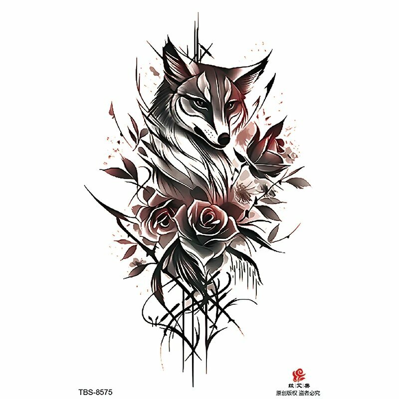 Красочные Король Лев Роза Поддельные Женские Татуировки Водонепроницаемые Временные Наклейки Флэш Животное Лиса Череп Рука Искусство Красота Тотем Сексуальная Краска 31-QTBS-8575