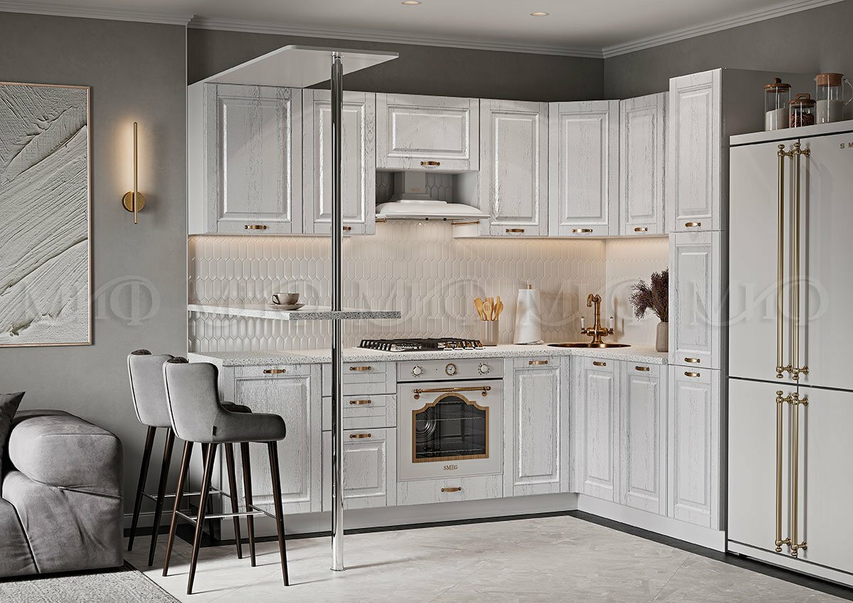 Кухонный гарнитур 2,5х1,8м Престиж белый матовый, белый со столешницей, МИФ