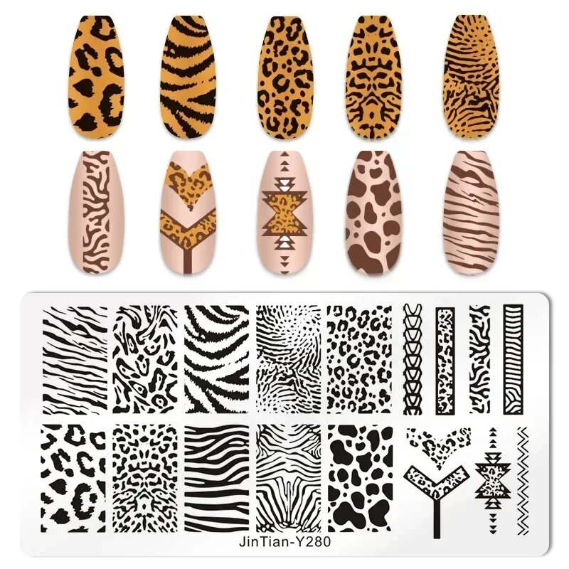 Пластина для стемпинга ногтей JinTian-Y280, Leopard, Zebra, Serpentine
