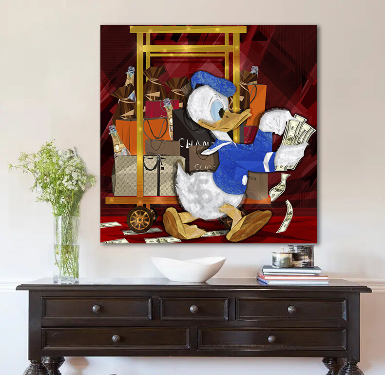 Дональд ДАК / Скрудж, Картина в офис, постер мотивация, из коллекции "Деньги", 40х40 см.