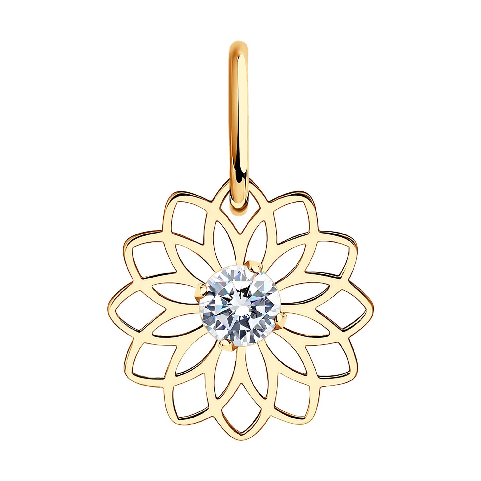 Подвеска, красное золото, 585 проба, фианит