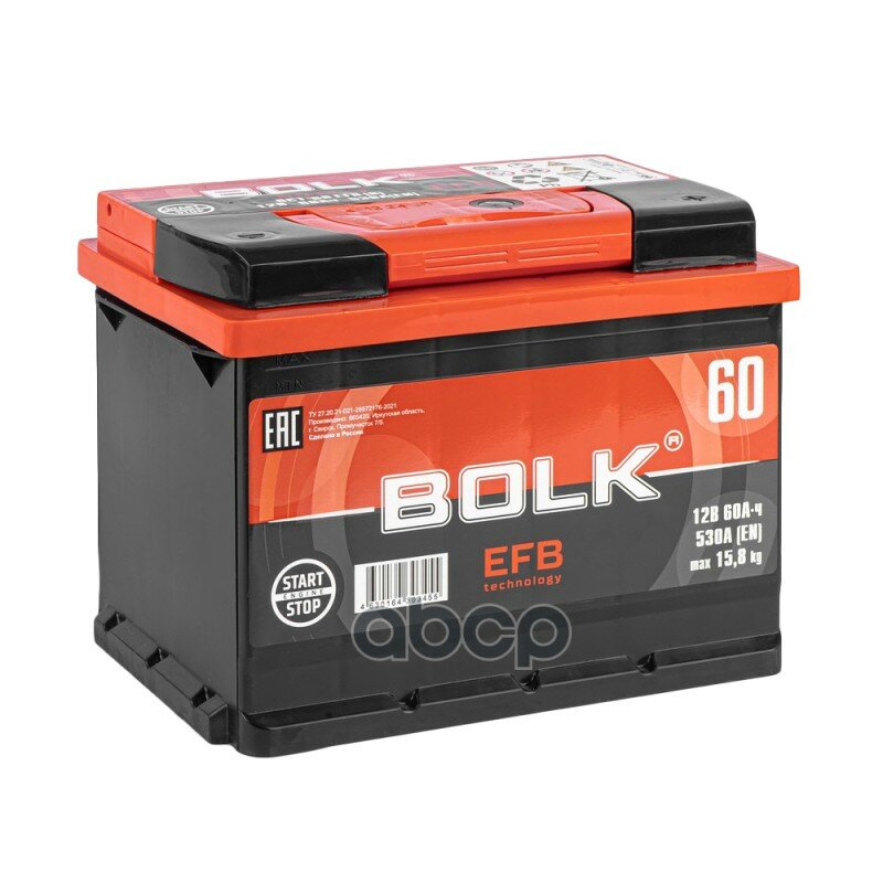 Аккумулятор BOLK EFB Stop&Go 60 А/ч обратный R+ 242x175x190 L2 EN 530 А BOLK арт. BEFB603R