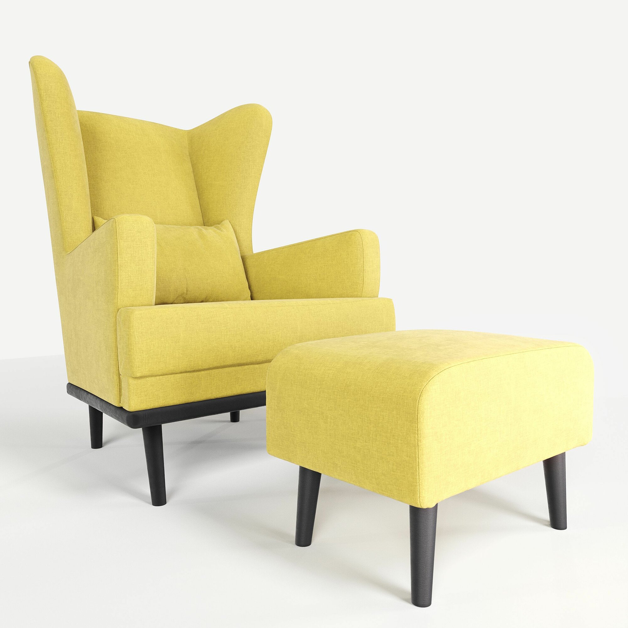 Комплект кресла и пуфа Фантазёр D-6 (Жёлтая рогожка) на высоких ножках, для отдыха и чтения книг. В гостиную, балкон, спальню и переговорную комнату