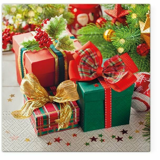 Салфетки PAW Decor Collection "Lunch", Tete-a-tete, Подарки с бантом, трехслойные, для декупажа, 20 шт