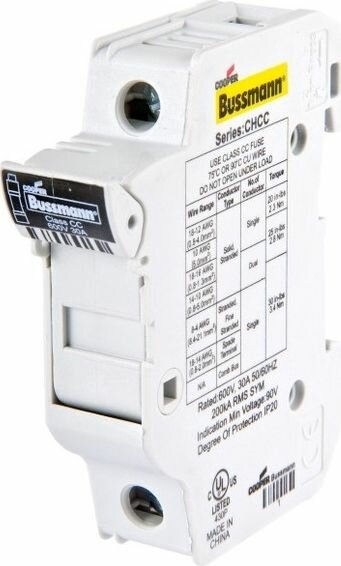 Держатель BUSSMANN CHCC1DIU Держатель-разъединитель предохранителей 10х38мм 1П 30A 600В класс CC индикация на DIN рейку 1шт