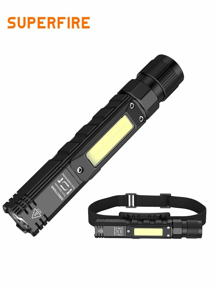 SUPERFIRE G19 Мощный аккумуляторный светодиодный фонарь налобный фонарик /яркий с зарядкой регулируемый свет/для рыбалки, охоты, отдыха, туризма кемпинговый