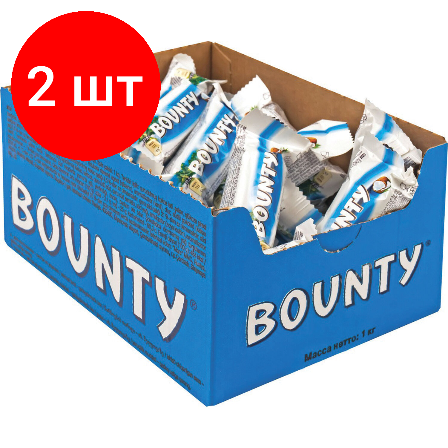 Комплект 2 шт, Конфеты шоколадные BOUNTY minis, весовые, 1 кг, картонная упаковка, 56727